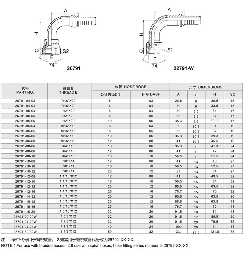 26791 90° JIC FEMALE 74° CONE SEAT (SAE J514)-SWAGED HOSE FITTING ...