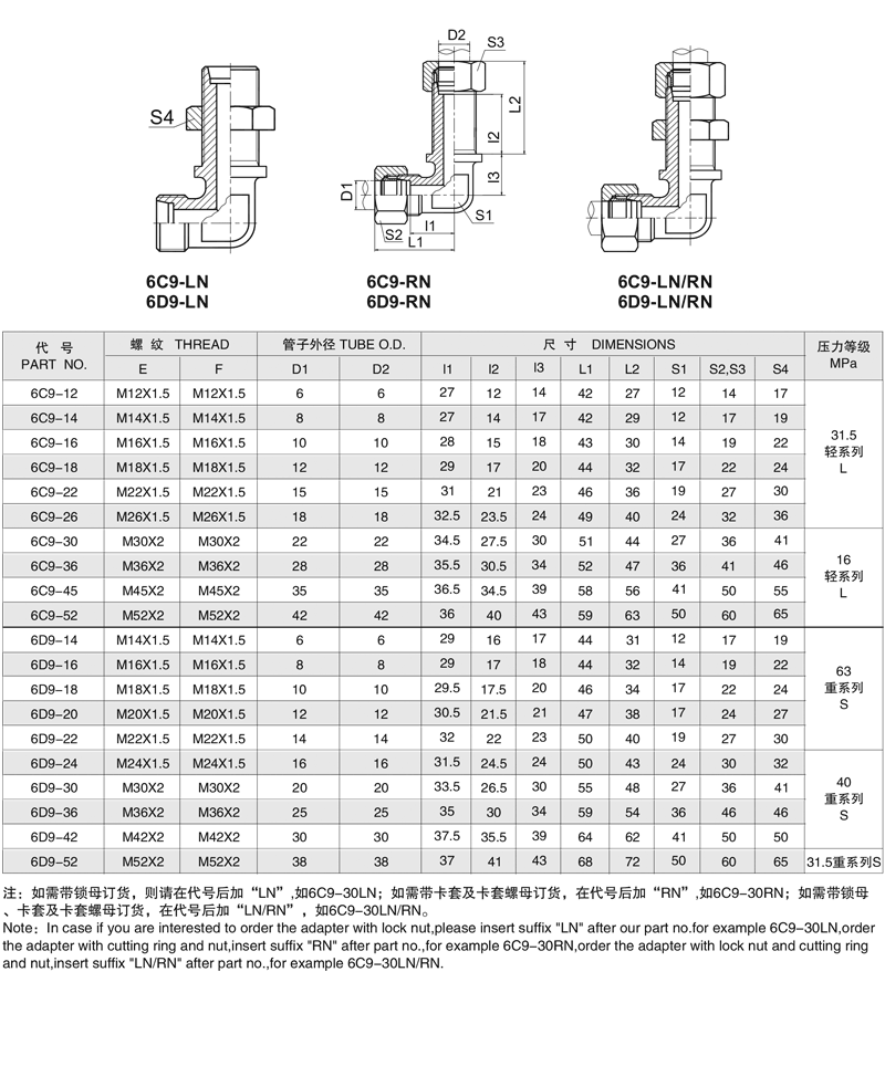6C9 90° ELBOW BULKHEAD FITTINGS-DIN ADAPTER-Hydraulic hose, hydraulic ...